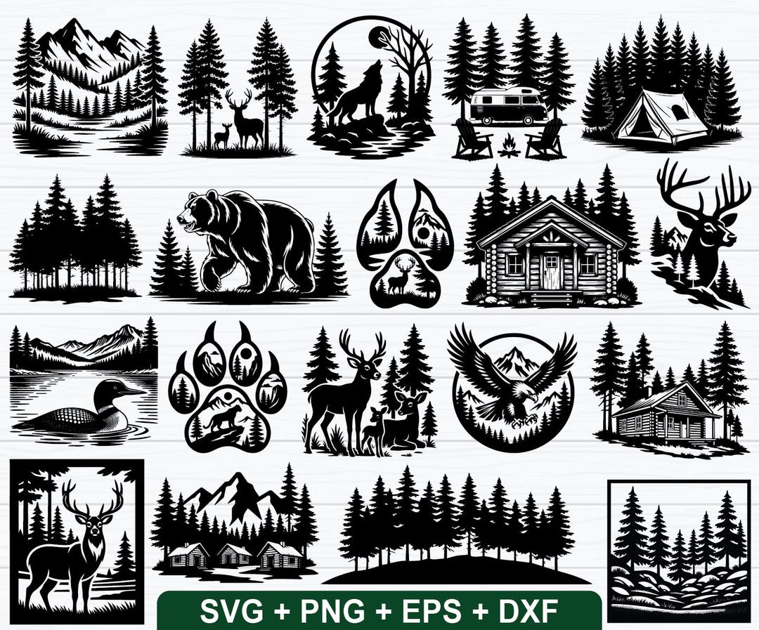 Forest Wildlife SVG Bundle, Mountain Cabin Cut Files, Commercial Use - Etsy