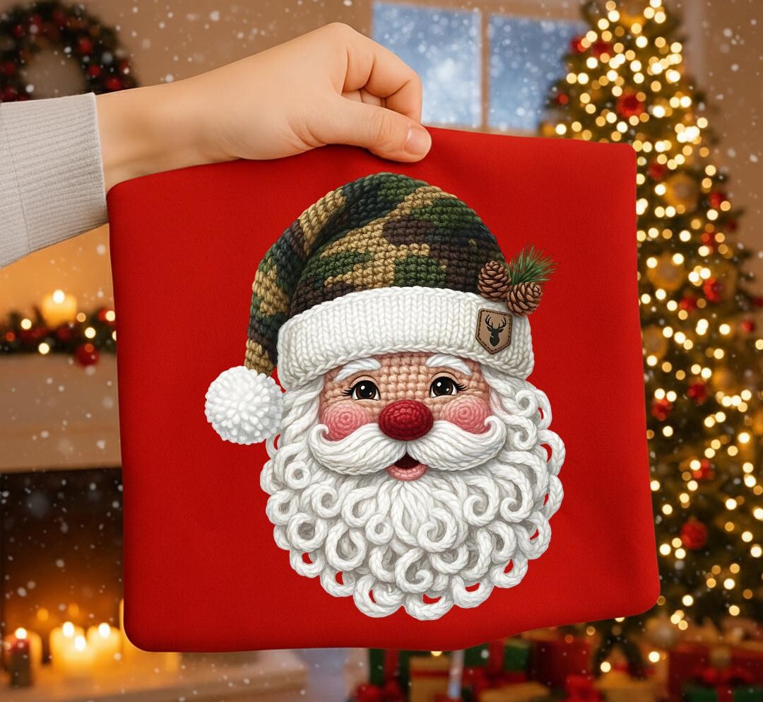 Crochet Christmas Santa PNG, Camo Hat, Hunting Season (digital Download ...
