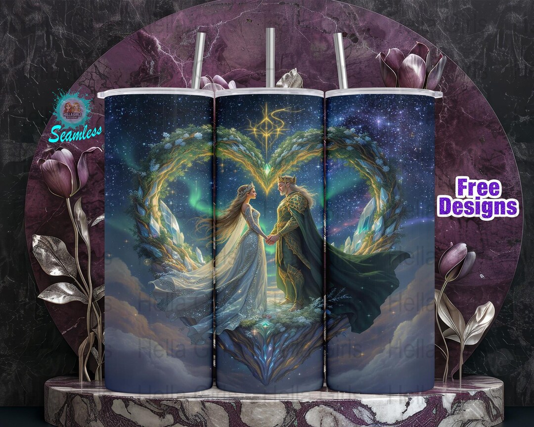 Celestial Fantasy Couple PNG 20oz Tumbler Design, Starry Love Artwork ...