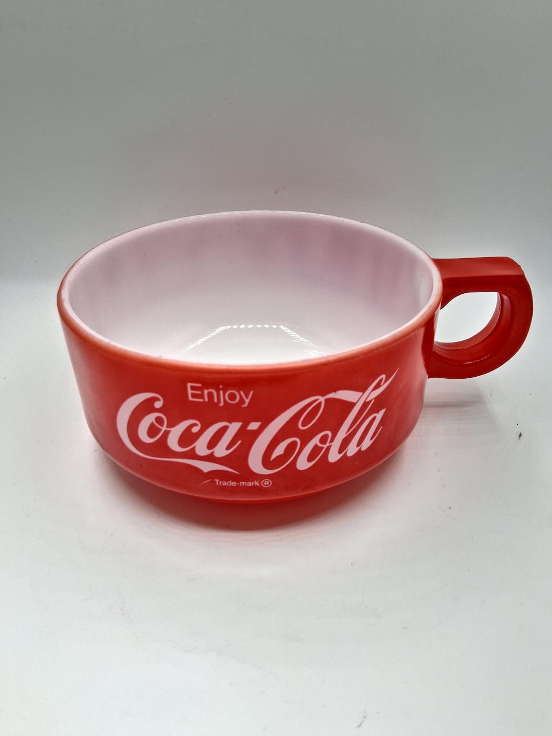 Coca-cola Red and White Milk Glass Soup Mug With Handle "enjoy Coca ...