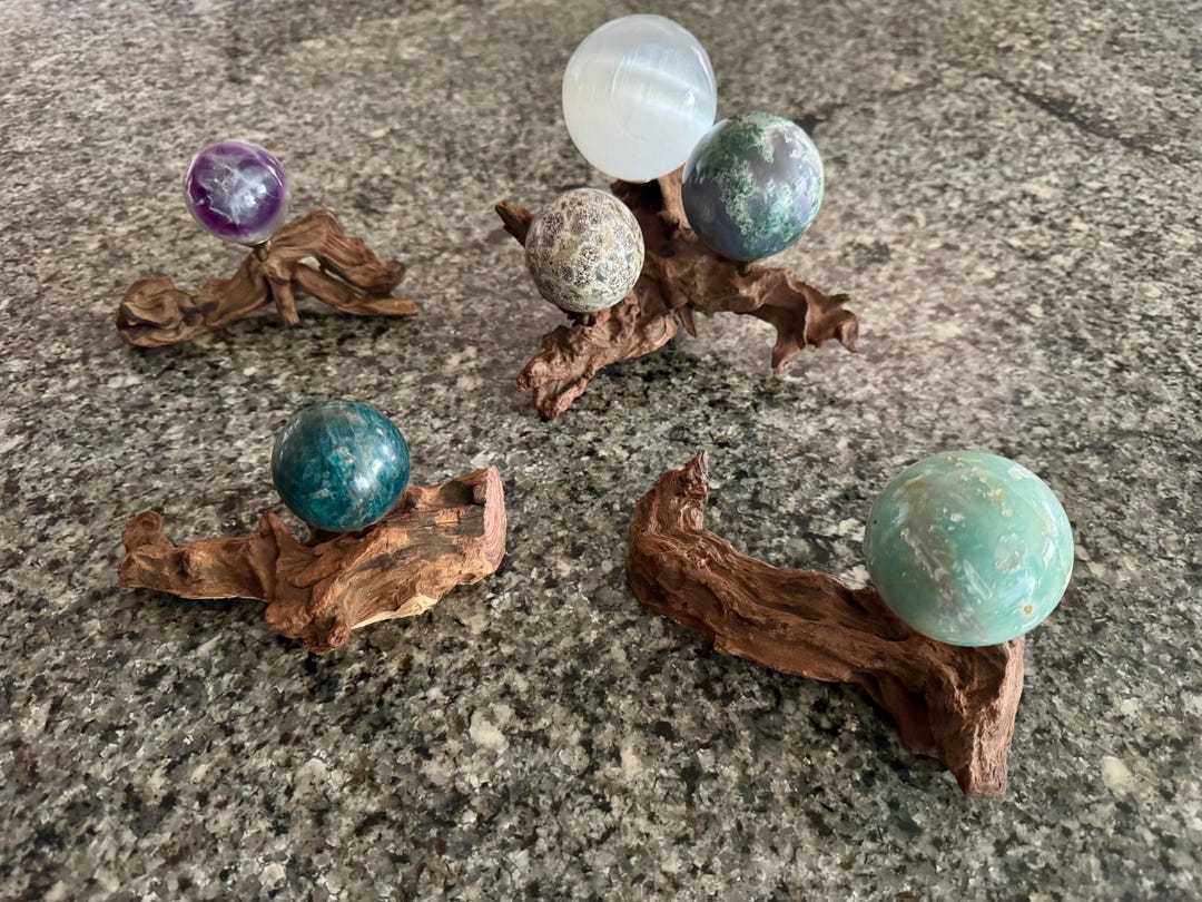 Rustic Wooden Crystal Sphere Holder – Natural Driftwood Style Stand for ...
