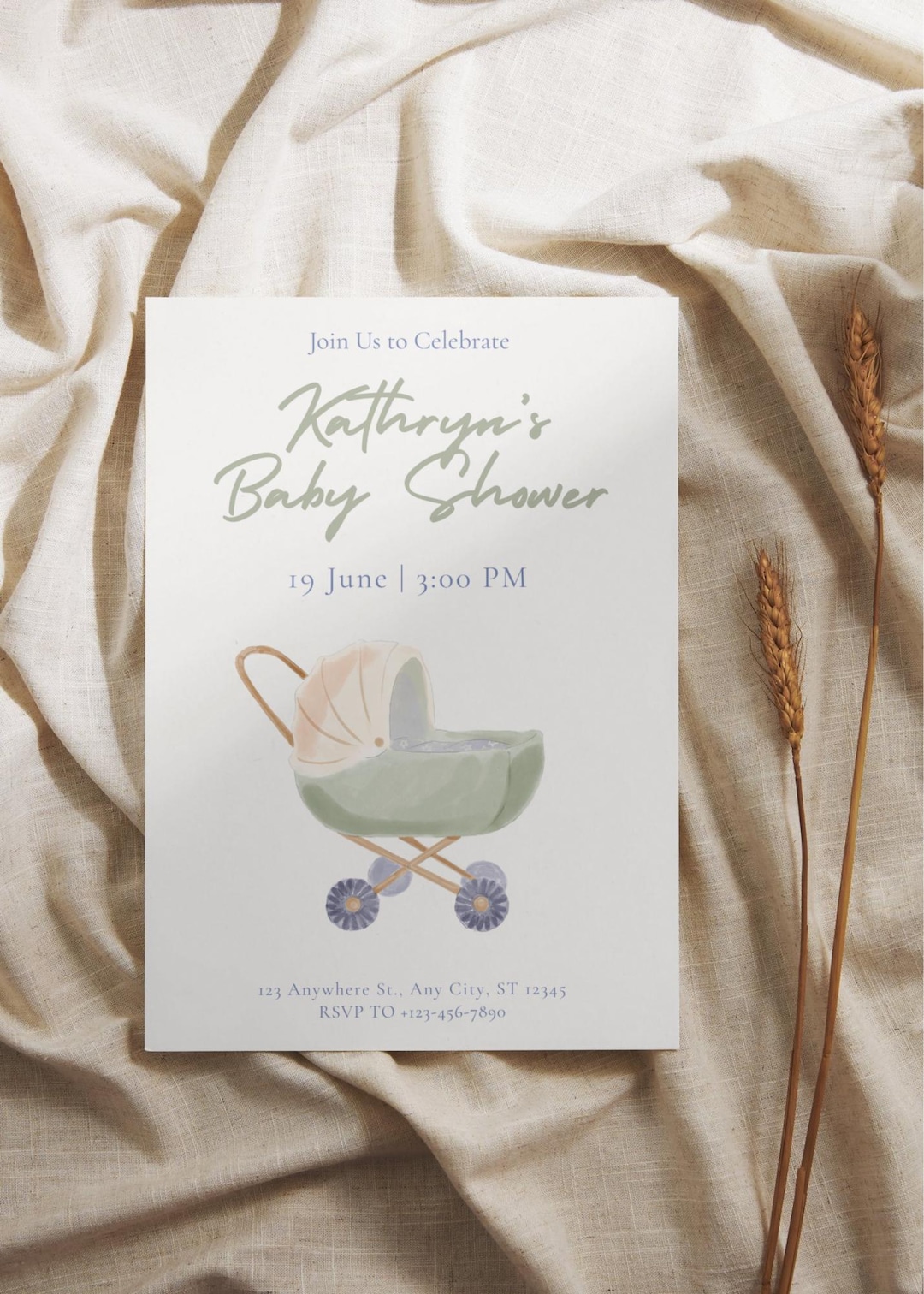 Peach & Green Watercolor Baby Shower Invitation | Editable Gender ...
