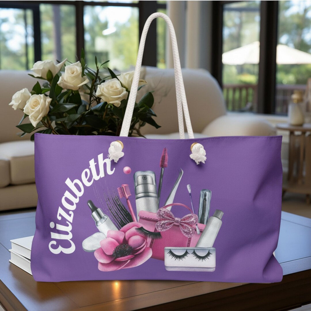 Personalized Makeup Design Weekender Bag | Purple Custom Tote - Etsy