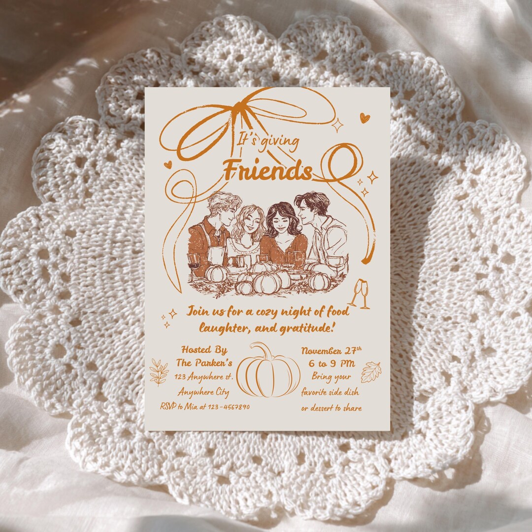 Giving Friends Friendsgiving Invitation Template, Whimsical Hand Drawn ...