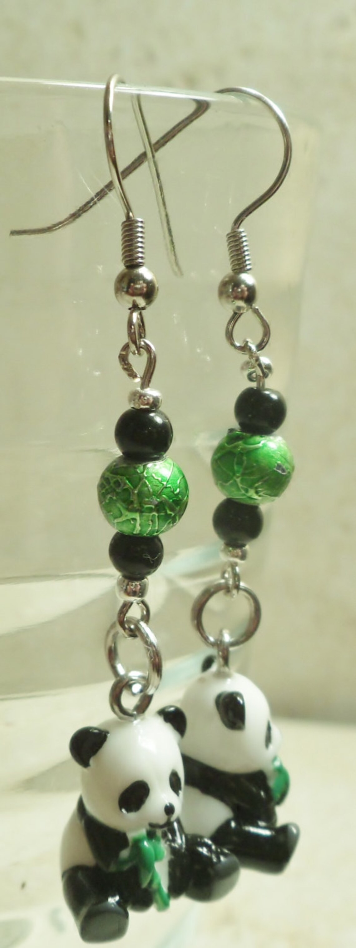 Panda Dangle Earrings, Glass Panda Dangle Earrings, Glass Bead, Glass ...
