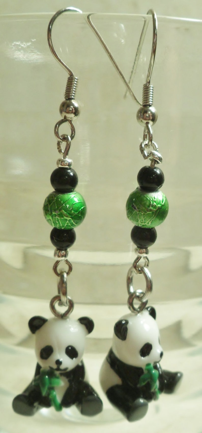 Panda Dangle Earrings, Glass Panda Dangle Earrings, Glass Bead, Glass ...