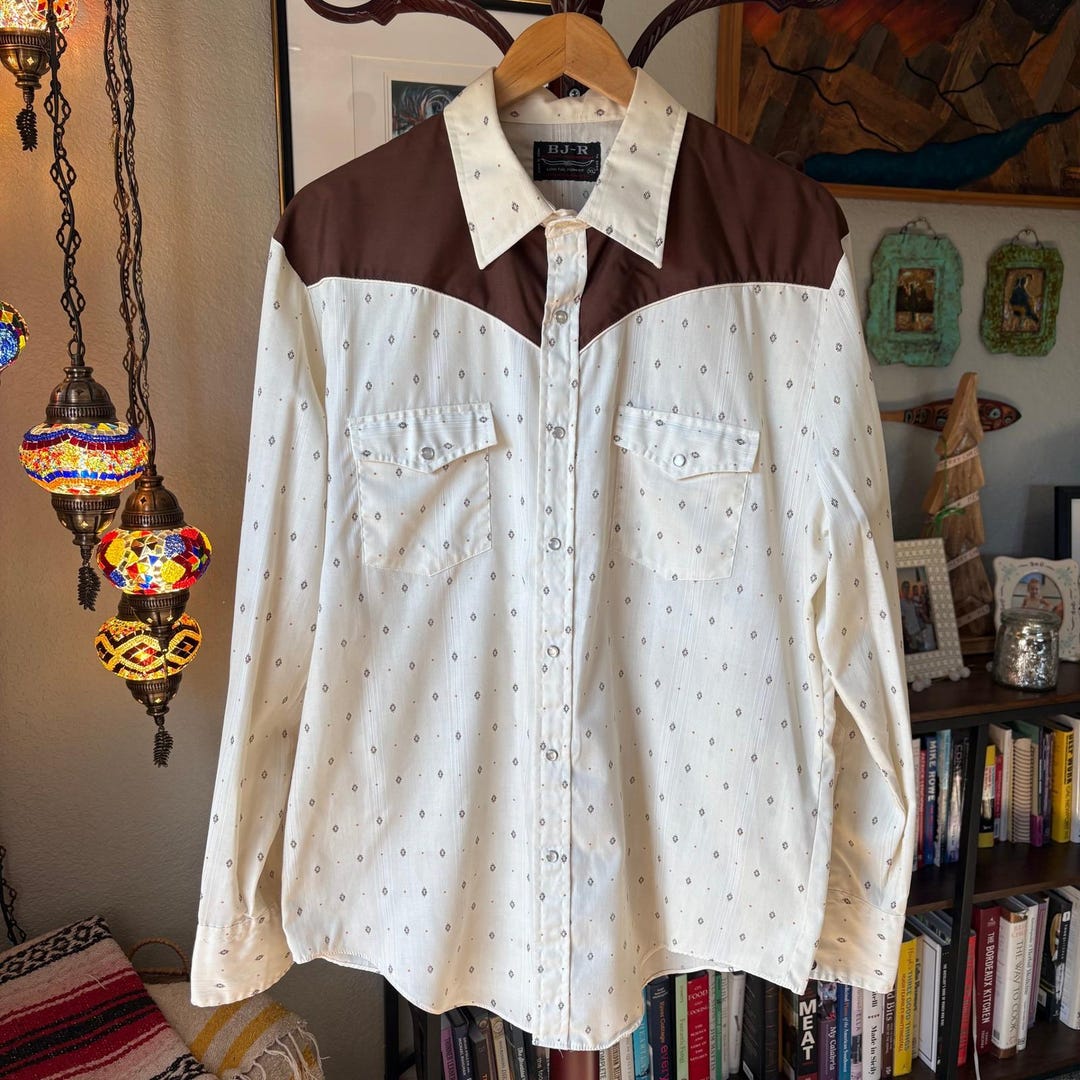 BJ-R 1980s Authentic Western Pearl Snap Shirt XL Long Tail Made in ...