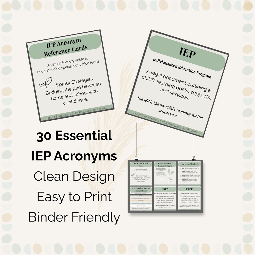 IEP Acronym Reference Cards | Parent-friendly Special Education Guide ...