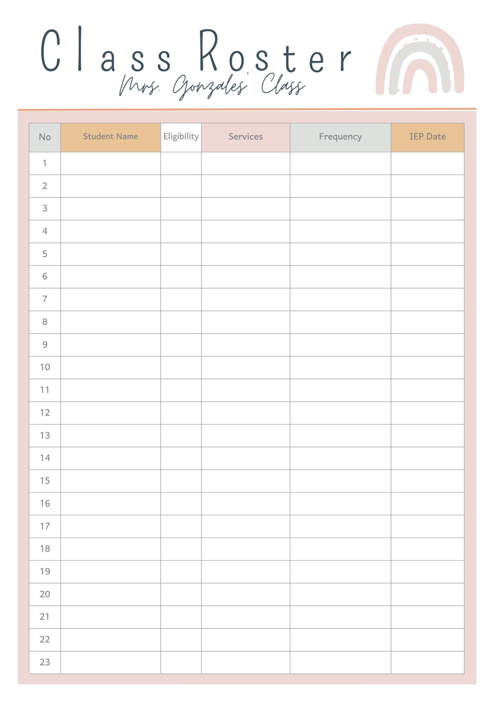 Class Roster {boho Pastels} Fully Editable - Etsy