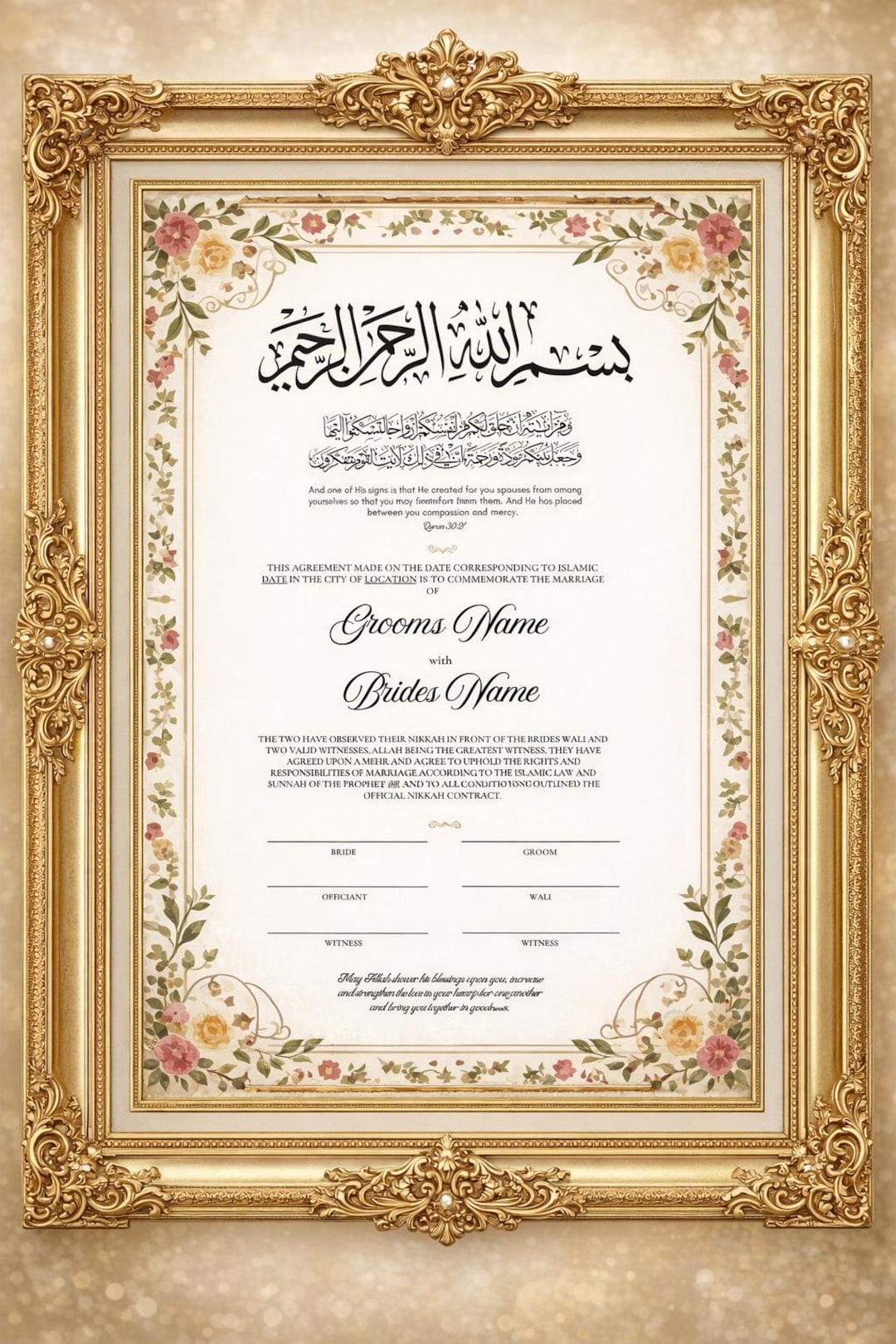 Nikkah Marriage Contract Template | Editable Islamic Wedding Document ...