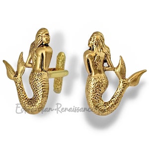 Antique Gold Mermaid Cuff Links Sea Nymph Nautical Fantasy Inspired ...