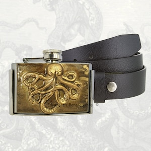 Octopus Flask Belt Buckle: Hand-painted Bronze Kraken, 3oz - Etsy