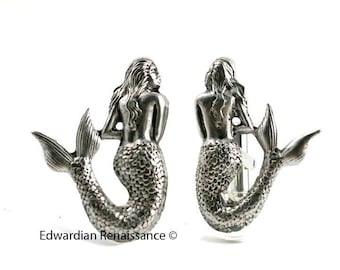 Antique Gold Mermaid Cuff Links Sea Nymph Nautical Fantasy | Etsy