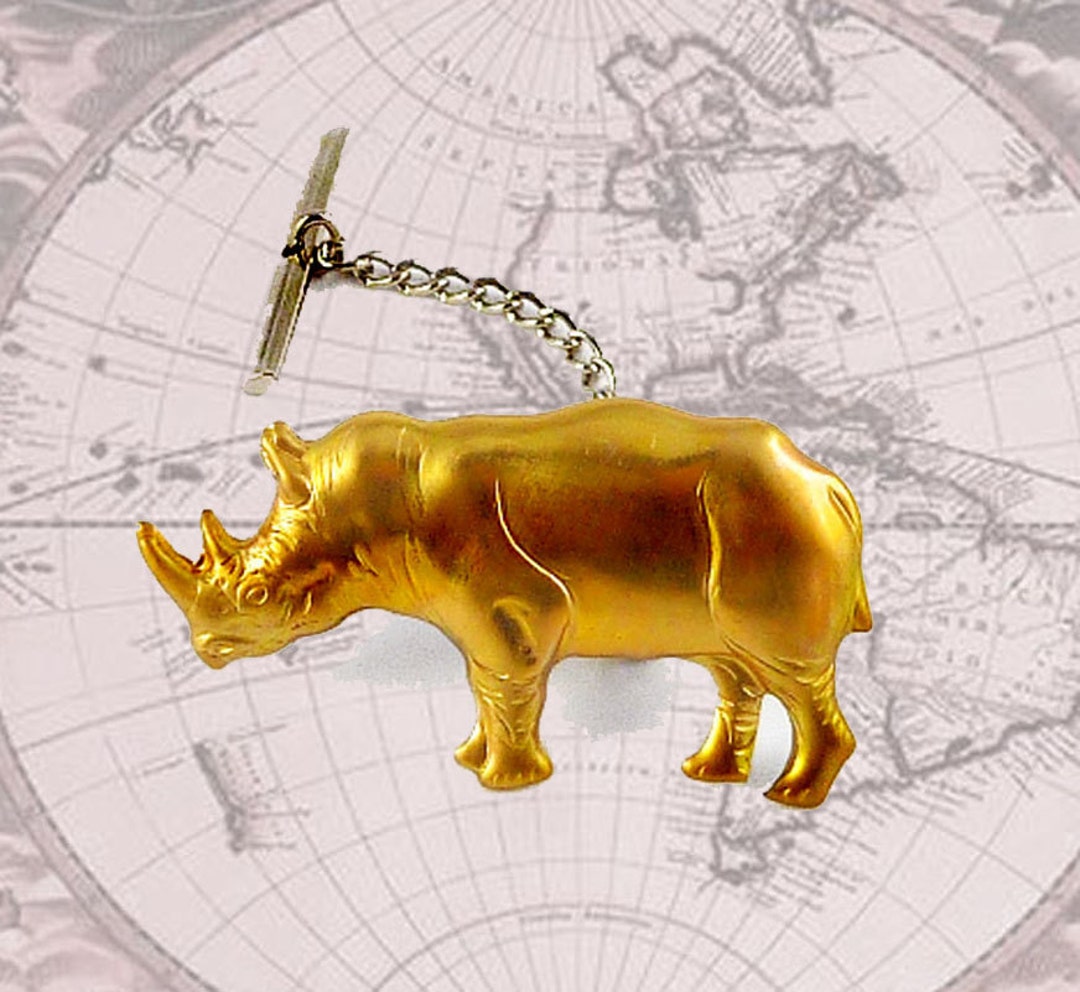 Rhino Tie Pin Victorian Safari Tie Tack Pin With Bar and Chain ...