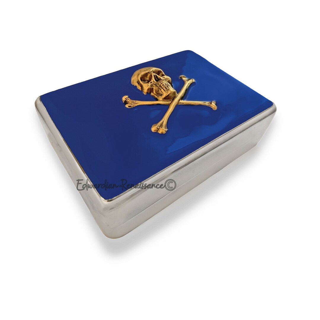Antique Gold Skull Jewelry Box: Cobalt Blue Enamel, Personalized Option ...