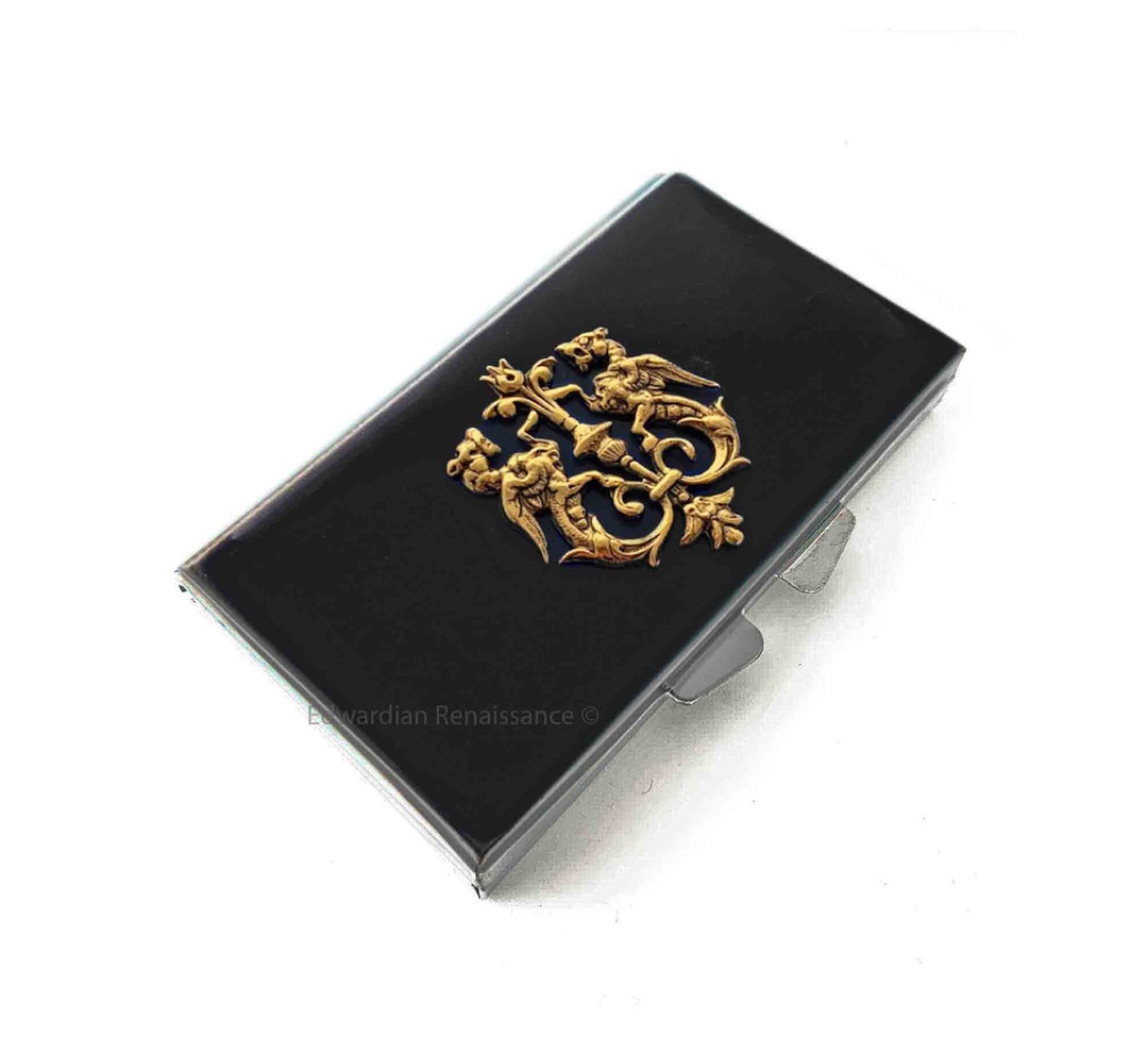 Dragon Crest Pill Box: Hand Painted Black Enamel, Medieval Style - Etsy