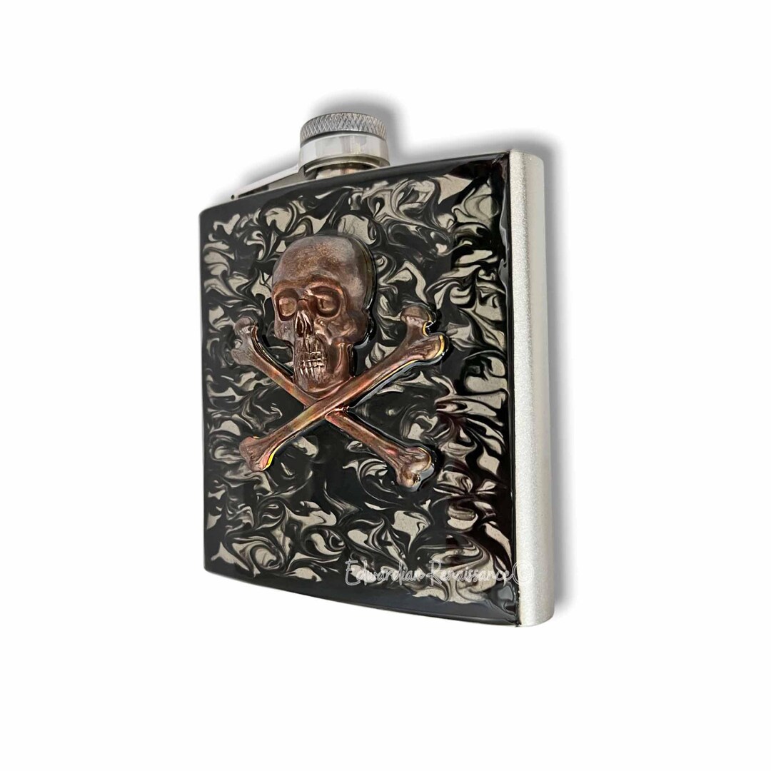 Skull & Crossbones Flask: Hand-painted Enamel, Personalized Option - Etsy