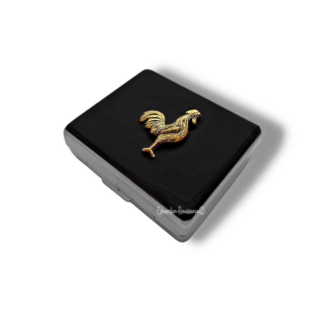 Antique Gold Rooster Pill Box: Hand Painted Black Enamel, 8-day - Etsy