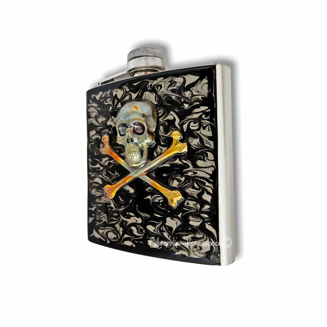 Verdigris Skull & Crossbones Flask: Hand-painted Neo Victorian Style ...
