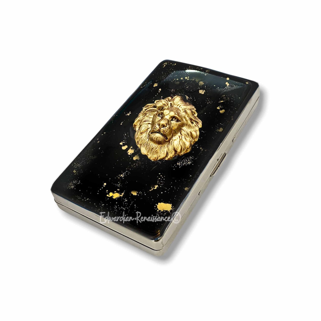 Antique Gold Lion Head Pill Box: Gothic Black Enamel 8-day Organizer - Etsy