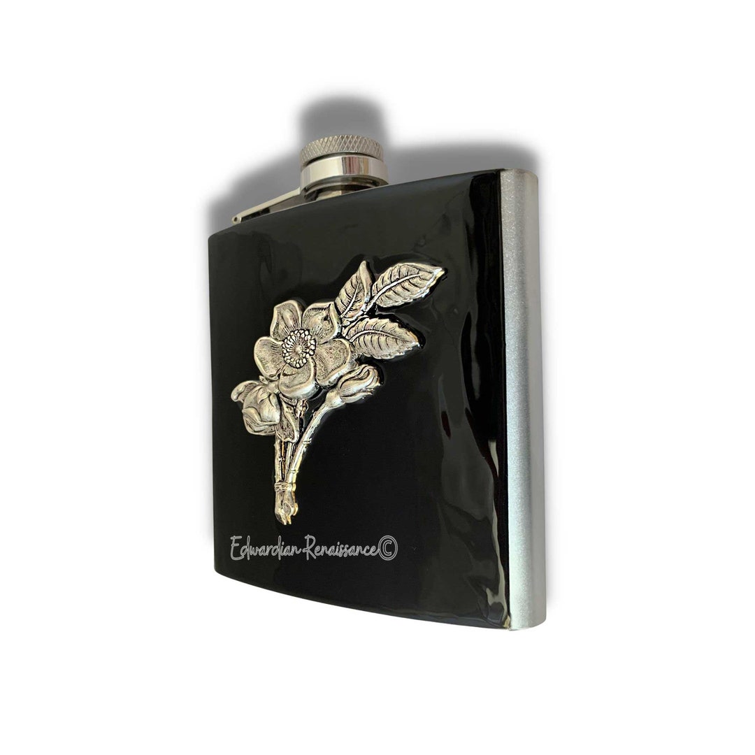 Art Nouveau Flask: Roses Bouquet Inlaid Enamel, Personalized Option - Etsy