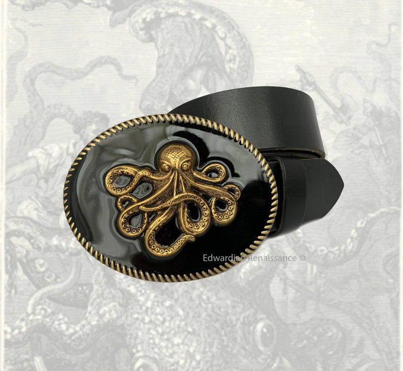 Octopus Belt Buckle: Hand-painted Enamel, Burnished Gold Finish - Etsy