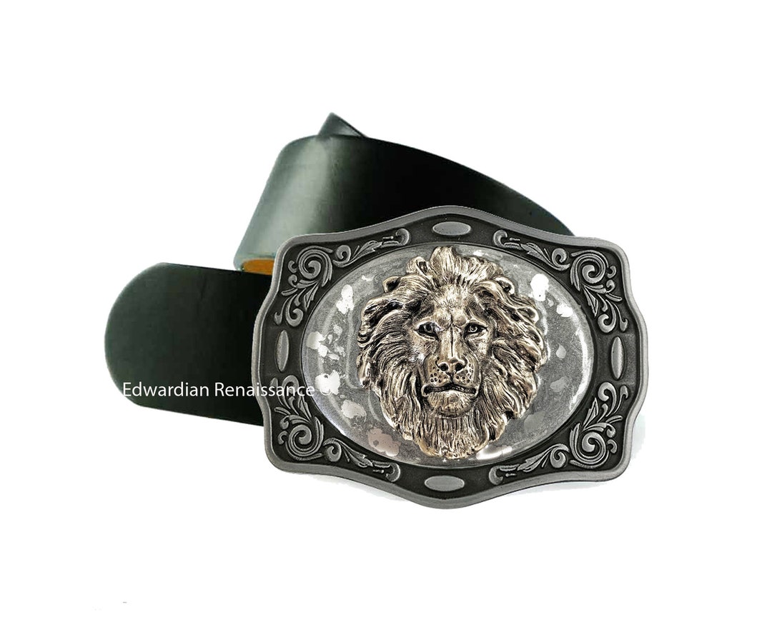 Lion Head Belt Buckle: Hand-painted Silver Finish, Vintage Style - Etsy