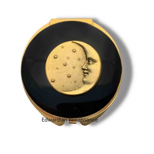 Celestial Moon and Stars Compact Mirror: Hand Painted Gold Enamel ...