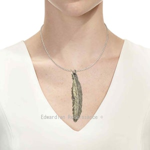 Long Ravens Feather Necklace Antique Sterling Silver Plated Neo ...