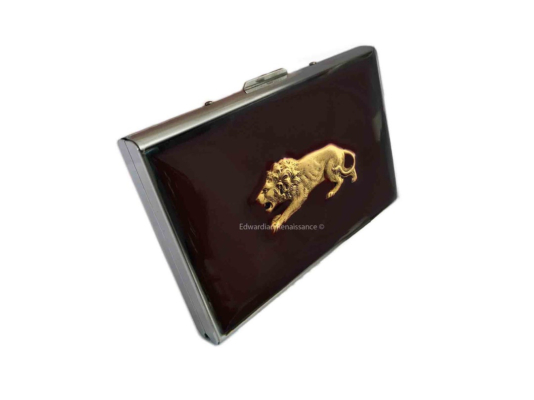 Hand Painted Lion Wallet: Glossy Black Enamel RFID Blocker ...