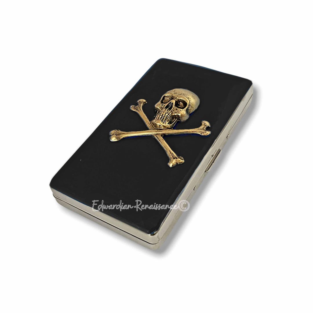 Antique Gold Skull Pill Box: Gothic Black Enamel 8-day Weekly Pill Case ...