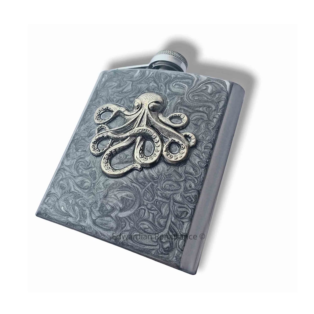 Antique Silver Octopus Flask: Hand-painted Kraken Enamel, Personalized ...