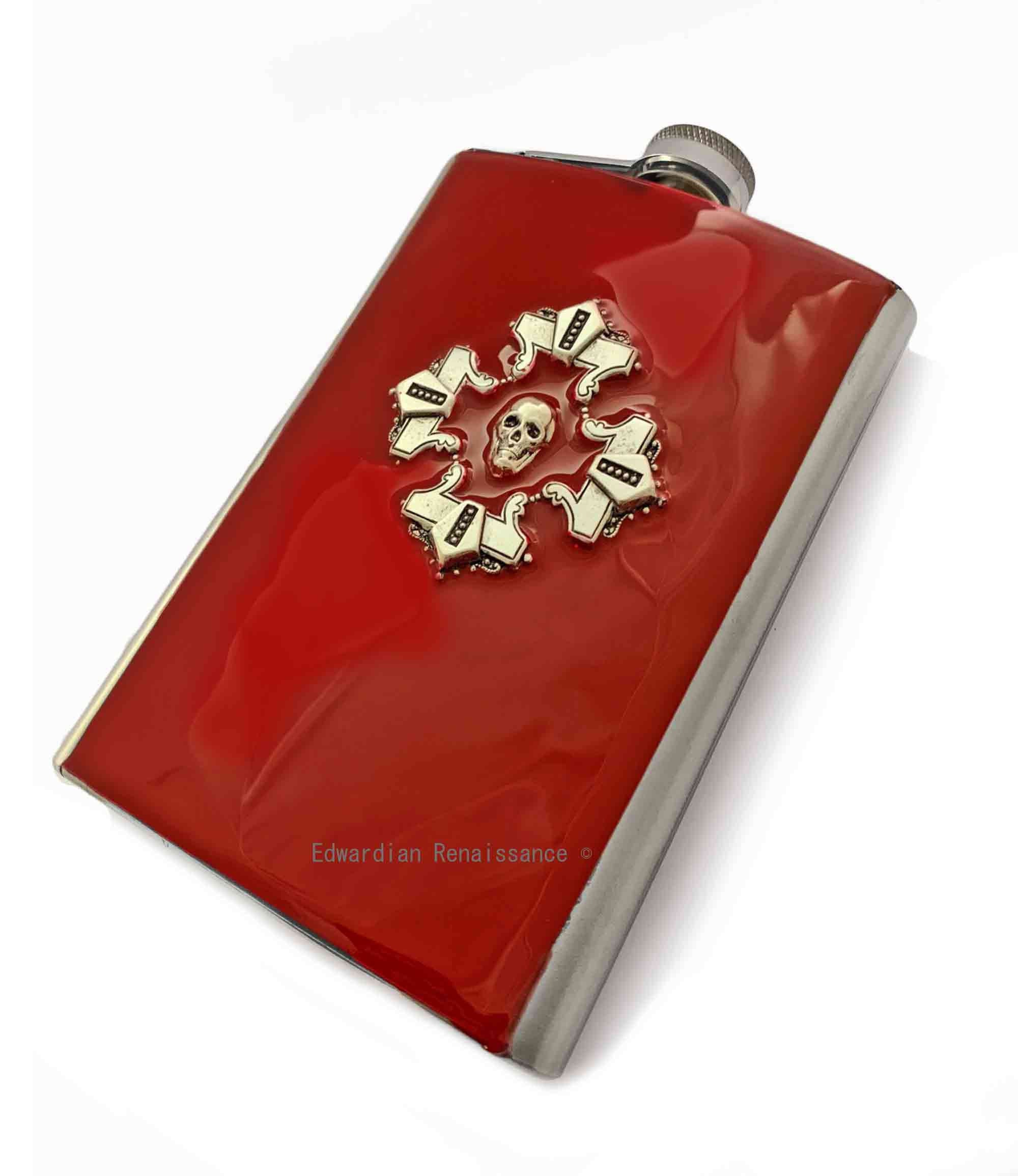 Baroque Skull Cross Hip Flask: Hand Painted Red Enamel, Gothic Gift - Etsy