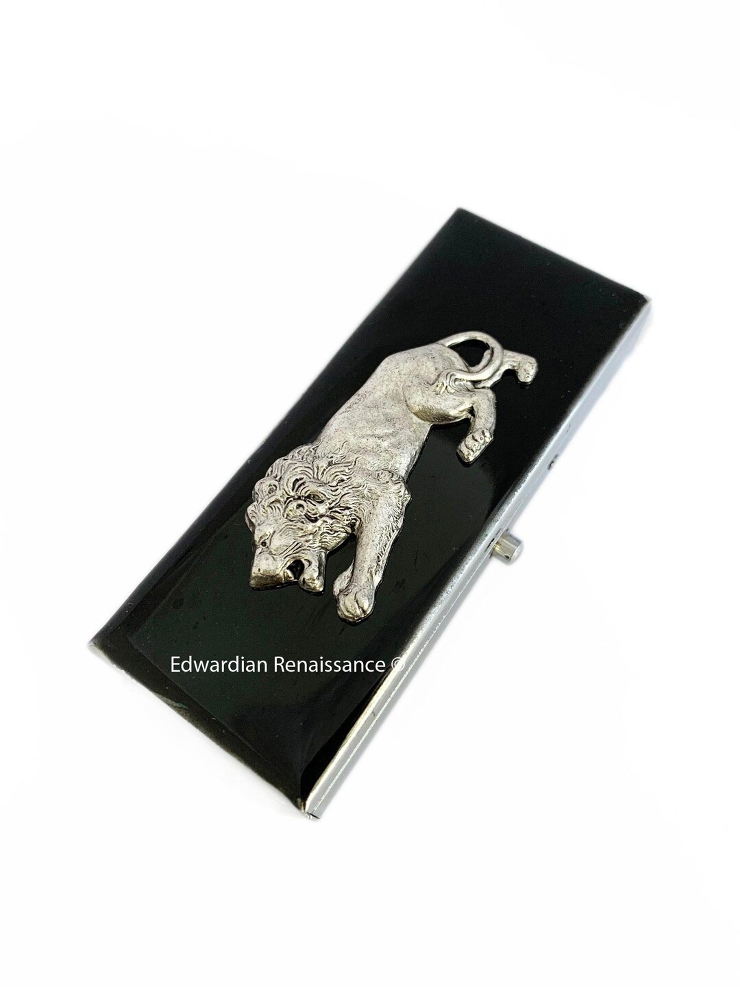 Lion Pill Box: Renaissance Leo Motif, Glossy Black Enamel, Personalized ...