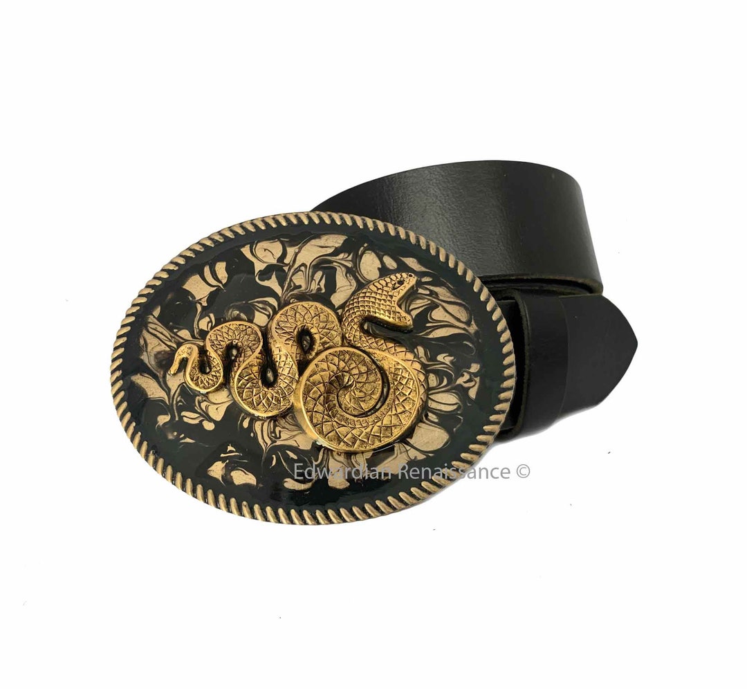 Snake Belt Buckle: Hand-painted Enamel, Neo Victorian Gold Buckle - Etsy