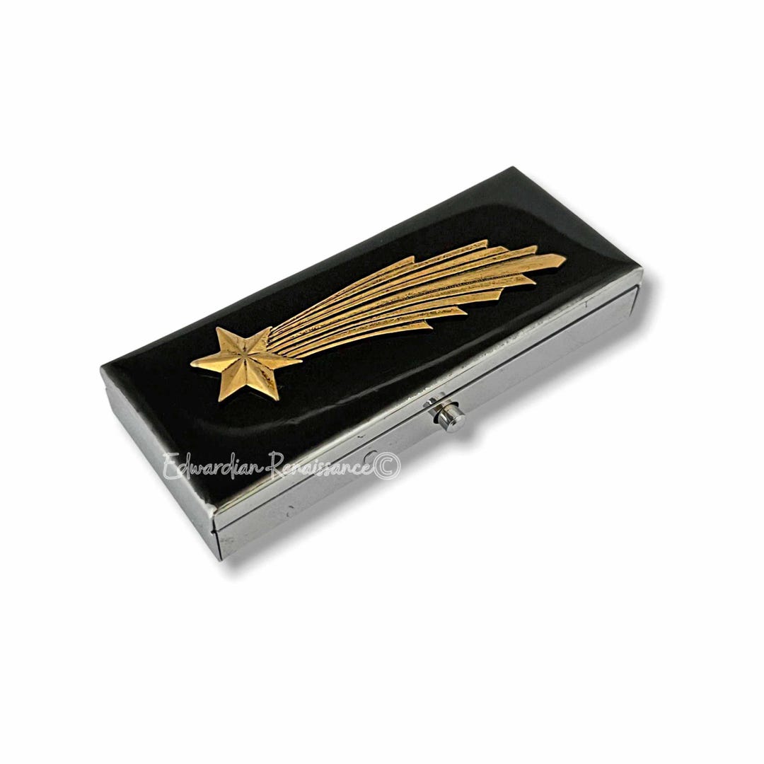 Antique Gold Star Pill Box: Black Enamel Celestial Design, Personalized ...