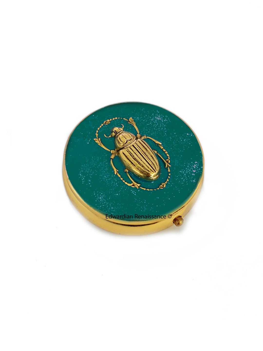 Scarab Pill Box: Hand Painted Teal Enamel, Art Deco Design - Etsy