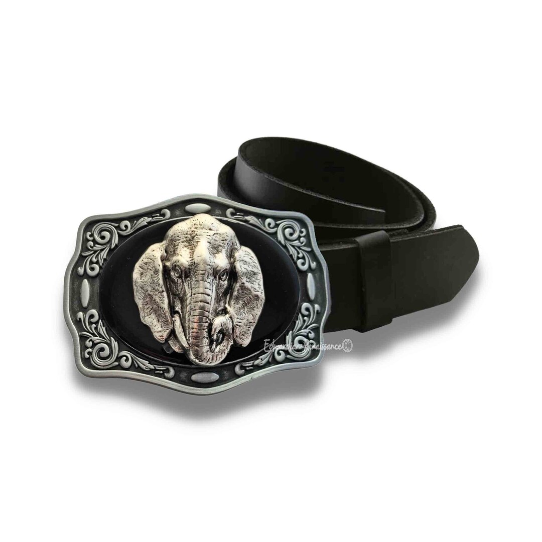 Elephant Head Belt Buckle Inlaid in Hand Painted Glossy Black Enamel ...