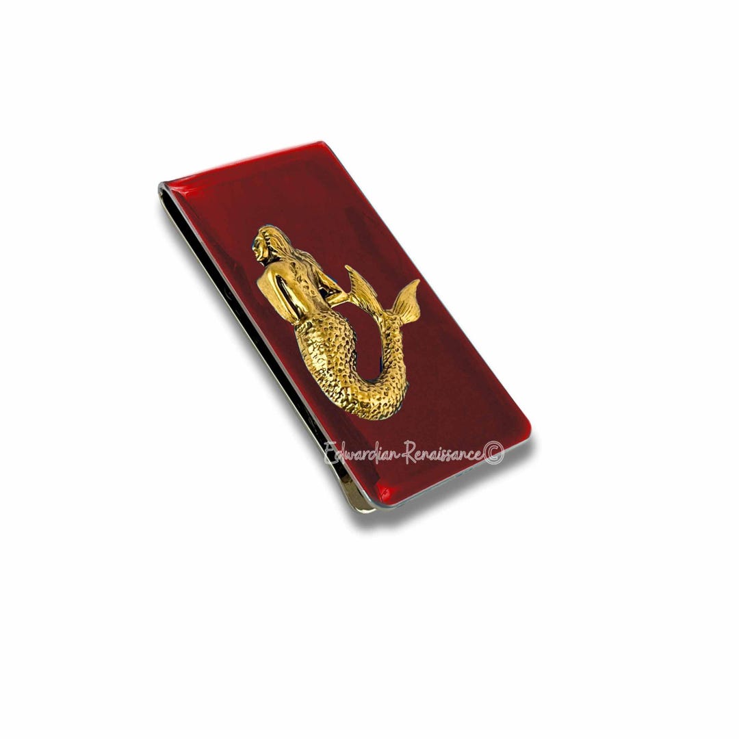 Antique Gold Mermaid Money Clip: Hand-painted Oxblood Enamel ...
