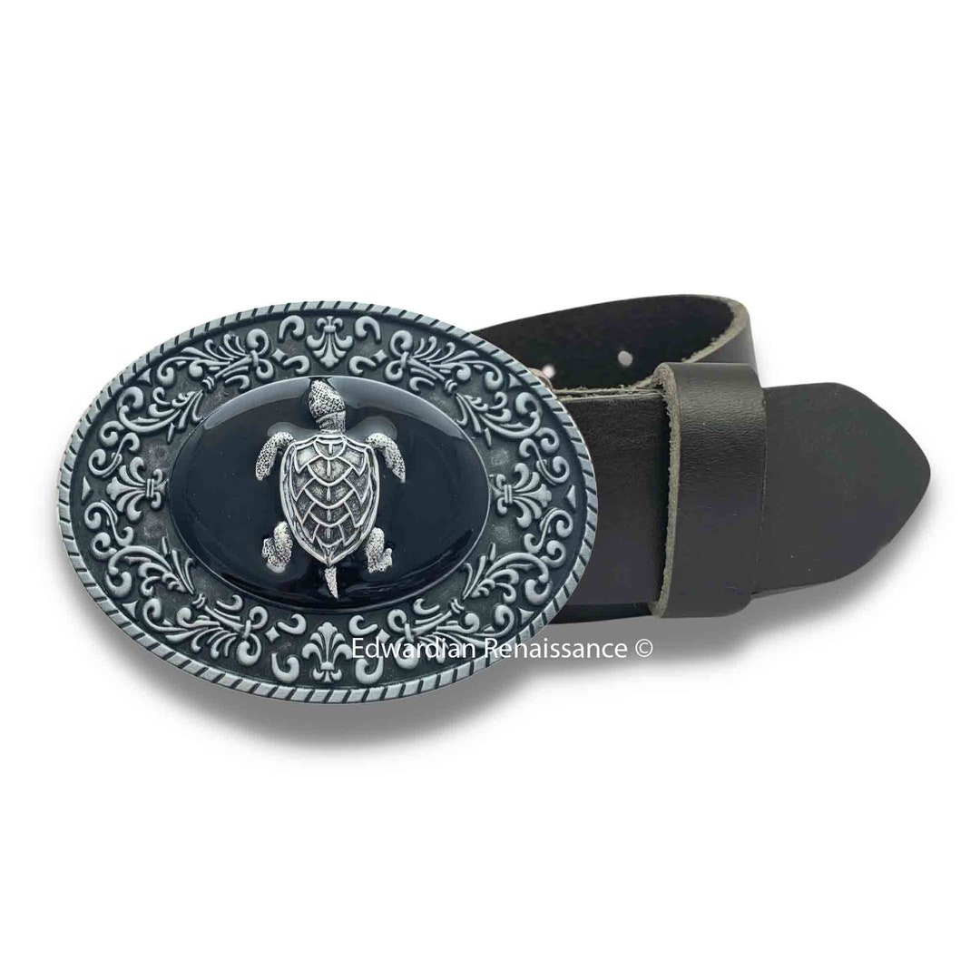 Antique Silver Sea Turtle Belt Buckle: Hand-painted Enamel Art Deco ...