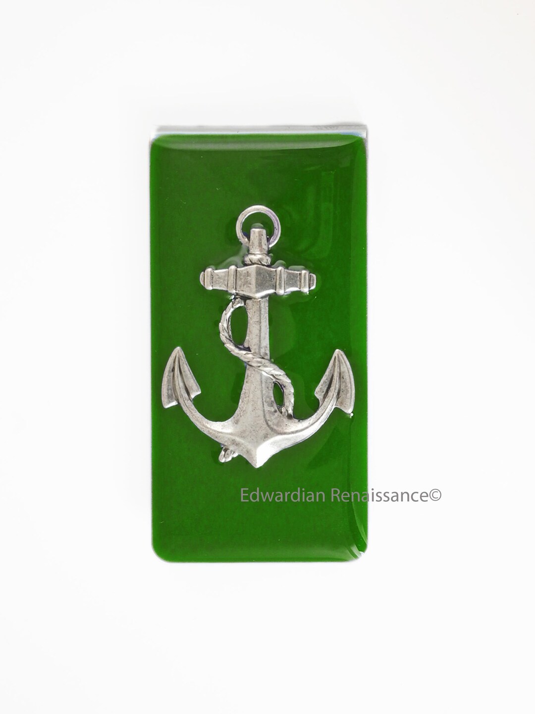 Anchor Money Clip: Hand Painted Green Enamel, Nautical Design ...