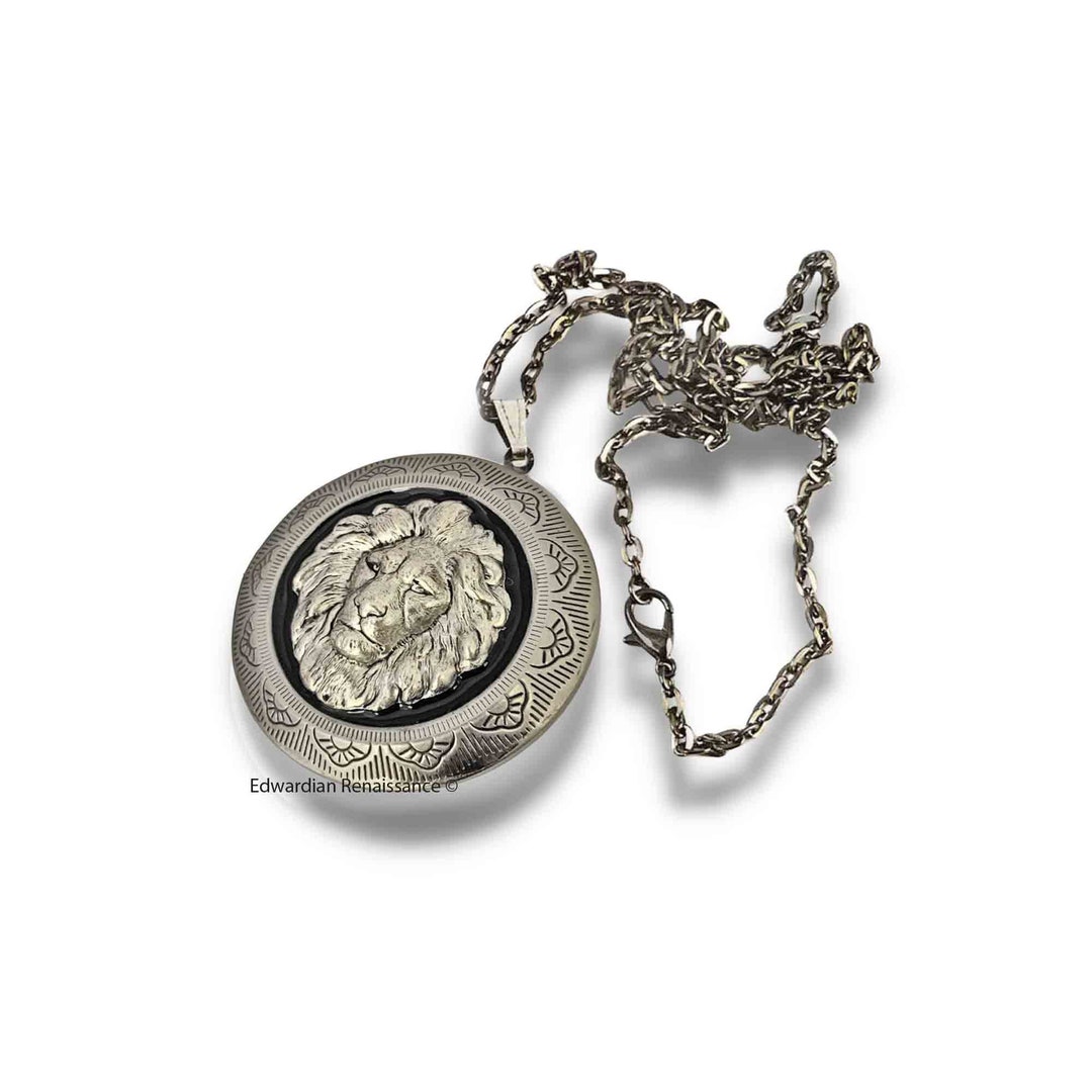 Lion Pill Box Locket Necklace: Hand Painted Enamel, Personalized ...