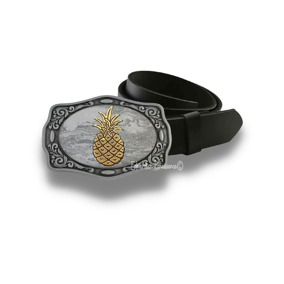 Antique Gold Pineapple Belt Buckle: Hand Painted Enamel, Vintage Tiki ...