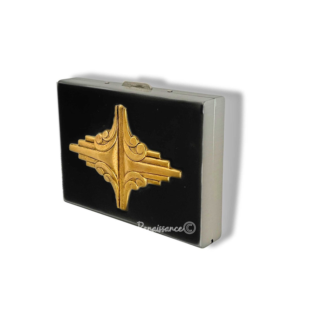 Art Deco RFID Wallet: Hand Painted Black Enamel Credit Card Case ...