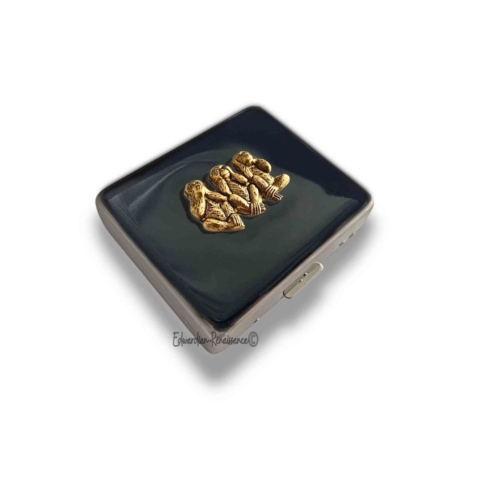 Three Wise Monkeys Pill Box: Hand Painted Enamel, Personalized Option ...