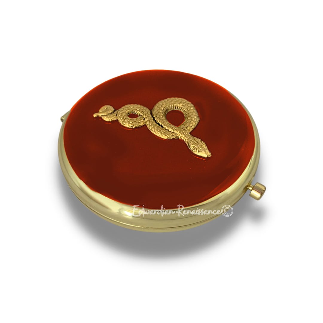 Antique Gold Serpent Compact Mirror in Hand Painted Ox Blood Enamel ...