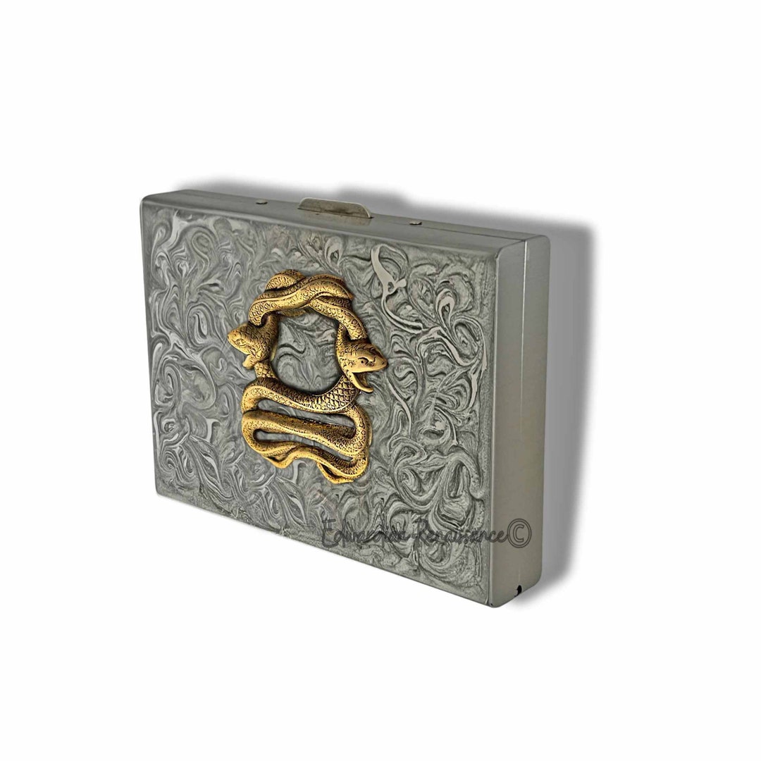 Antique Gold Serpent Wallet in Hand Painted Silver Swirl Enamel RFID ...