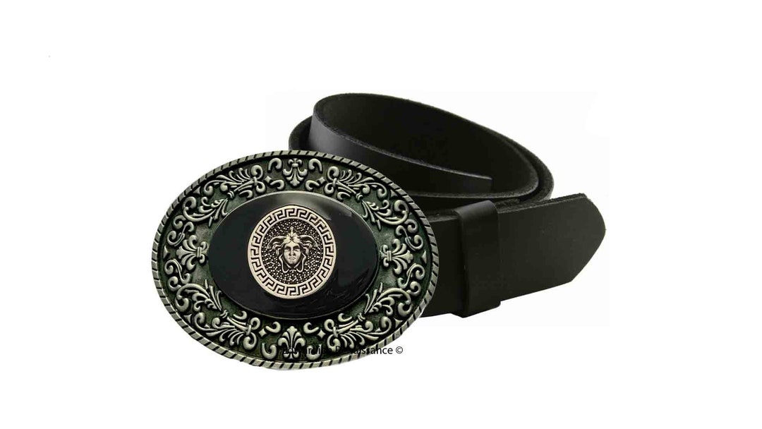 Medusa Belt Buckle: Hand-painted Enamel Greek Key Design - Etsy