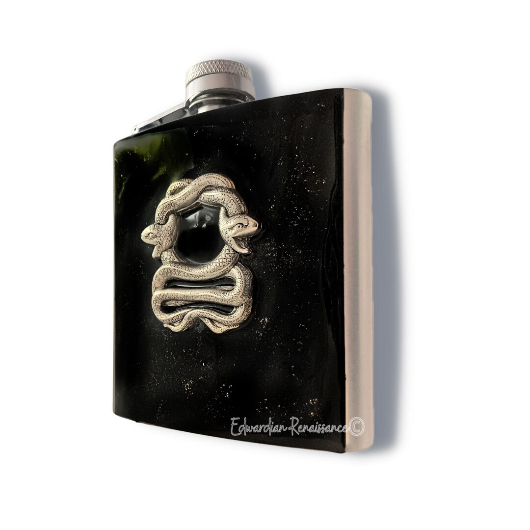 Antique Silver Serpent Flask: Hand Painted Gothic Enamel, Personalized ...