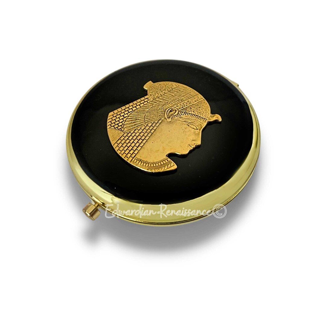 Antique Gold Cleopatra Compact Mirror: Black Enamel Art Deco ...